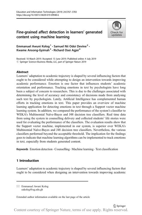fine grained affect detection in learners generated content using