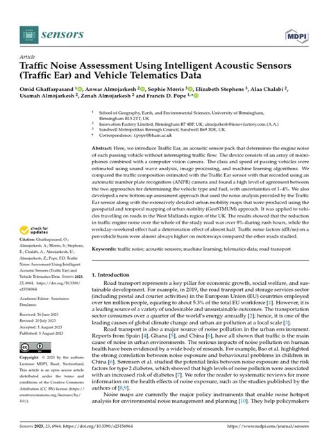 Traffic Noise Assessment Using Intelligent Acoustic Sensors Pdf Noise Traffic
