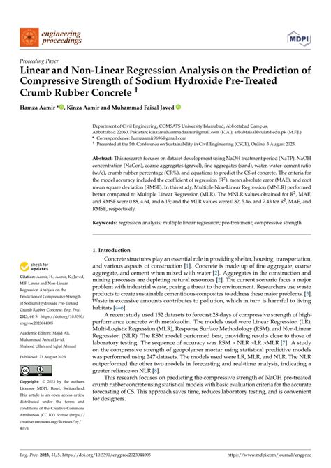 (PDF) Linear and Non-Linear Regression Analysis on the Prediction of Compressive Strength of ...