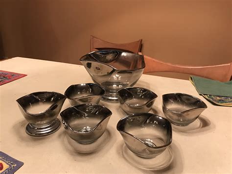 Silvered Glass Punch Bowl Set Belonged To My Mother And At Least 60