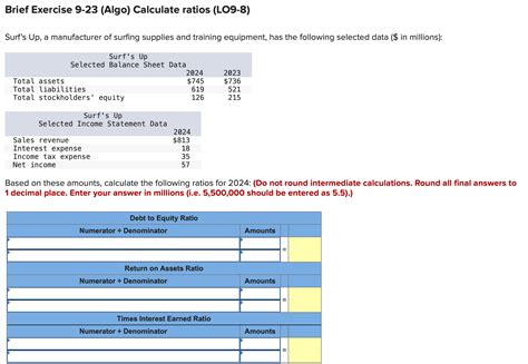 solved brief exercise 9 23 algo calculate ratios lo9 8