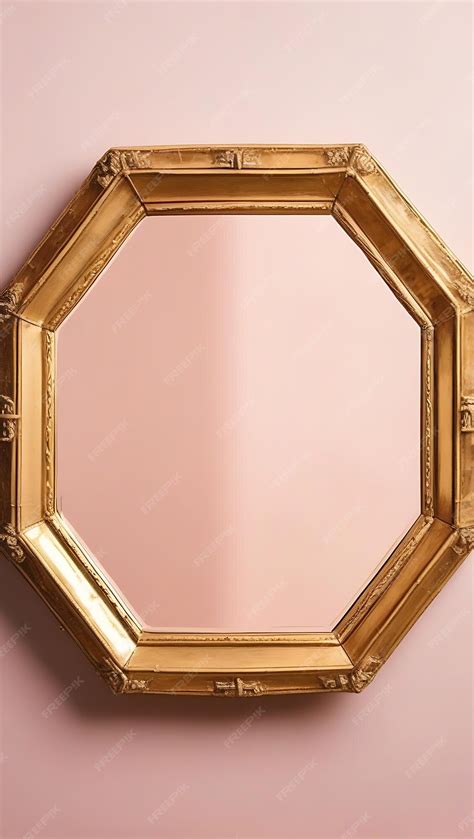 Classic Hexagonal Mirror With Muted Gold Frame On Light Pink Background