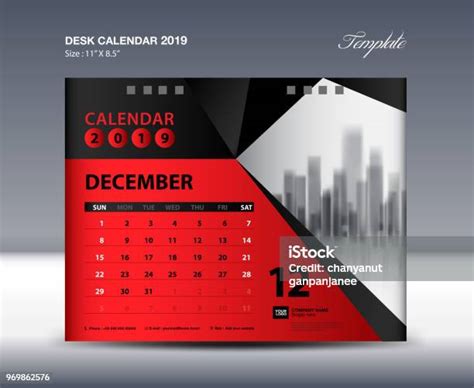 12 월 책상 달력 2019 서식 파일 주 시작 일요일 문구 디자인 전단지 디자인 벡터 인쇄 미디어 크리에이 티브 아이디어 디자인 빨간색 다각형 배경 개념 출판 광고 0명에