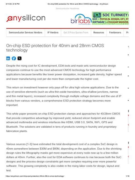 On Chip Esd Protection For 40nm And 28nm Cmos Technology Anysilicon Pdf Cmos Integrated