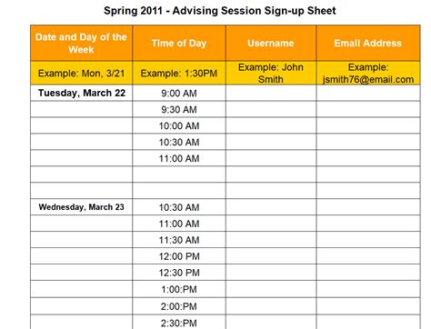 Sample 14 Customizable Sign Up Sheet Templates EXCEL WORD Word Excel Formats