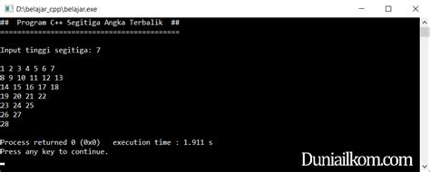 Latihan Kode Program C Membuat Segitiga Angka Terbalik