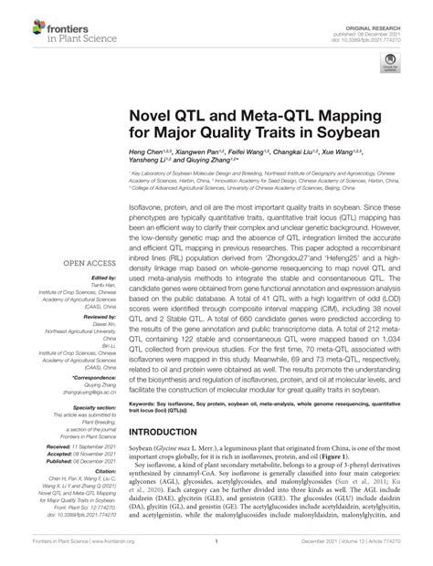 Pdf Novel Qtl And Meta Qtl Mapping For Major Quality Traits In Soybean