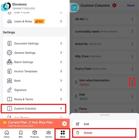 how to delete an item custom column in android general swipe