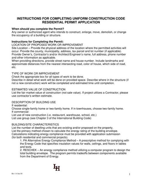 Instructions For Completing Uniform Construction Code Residential