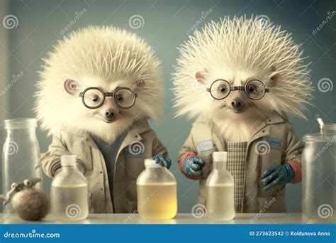 hedgehogs dressed as scientists experiment in a lab created with