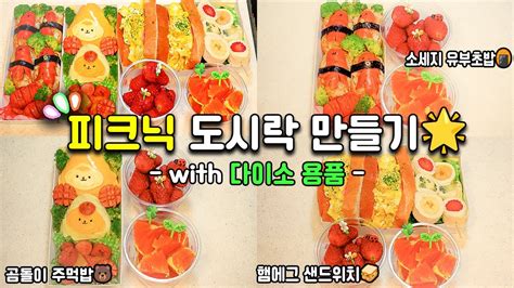 피크닉 도시락 초보도 성공하는 방법🍱│다이소 추천템│🍣소세지 유부초밥 🍙캐릭터 주먹밥 🥪계란햄토스트 🍓과일롤샌드위치 Youtube