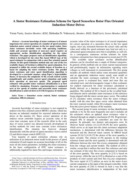 Pdf A Stator Resistance Estimation Scheme For Speed Sensorless Rotor Flux Oriented Induction