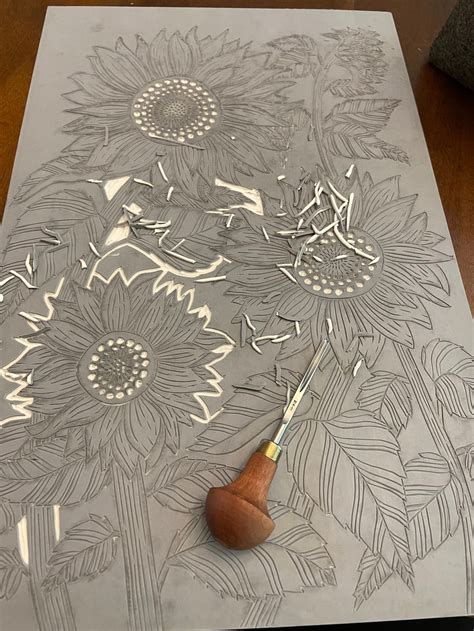 Red Sunflowers Sunflower Linocut Linocut Flowers Sunflower Etsy