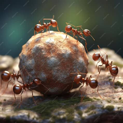 Premium Ai Image Macro Photography Of A Colony Of Ants Carrying Food