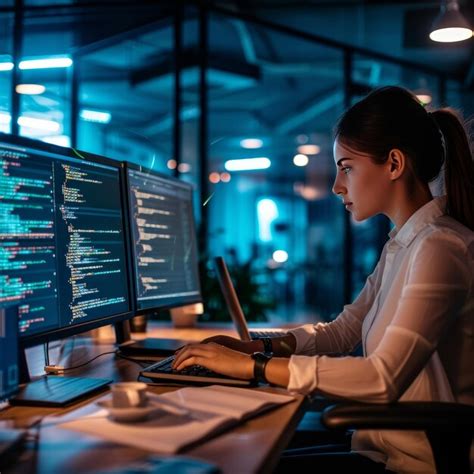 Premium Photo Female Software Engineer Coding In Stylish Office For