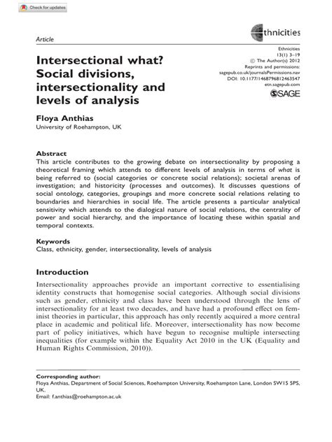 Anthias 2012 Intersectional What Social Divisions Intersectionality And