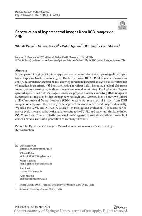Construction of hyperspectral images from RGB images via CNN | Request PDF