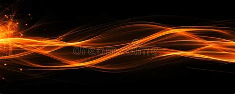Abstract Orange Light Trails On Black Background Digital Art Concept