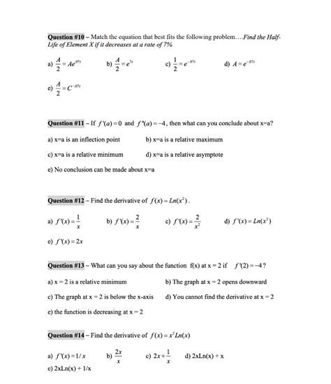 Solved Question 10 Match The Equation That Best Fits The Chegg Com