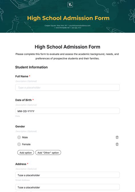 Free High School Admission Form Template To Edit Online