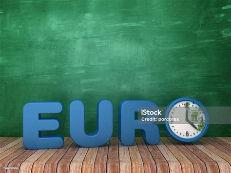 칠판 배경에 시계와 3d 단어 유로 3d 렌더링 3차원 형태에 대한 스톡 사진 및 기타 이미지 3차원 형태 Eurozone 경제 Istock