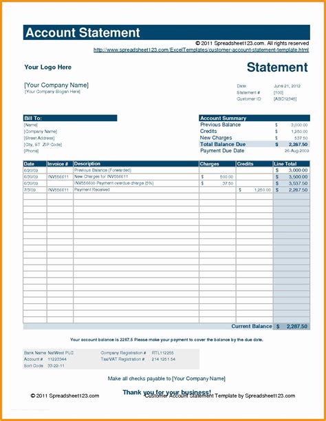 Blank Statement Of Account Template