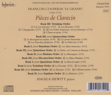 Francois Couperin Keyboard Music 3 Angela Hewitt