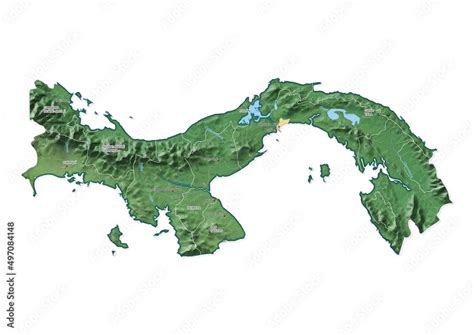 Isolated Map Of Panama With Capital National Borders Important Cities