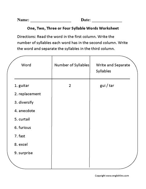 Free Printable Multisyllabic Words Worksheets