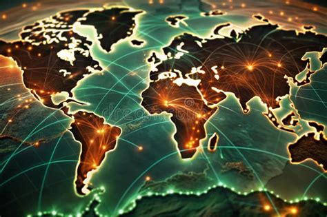 Illuminated Global Connectivity Map Generative Ai Stock Illustration