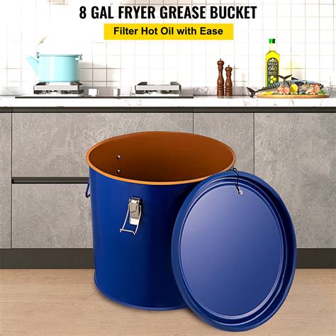 Vevor Fryer Grease Bucket 8 Gal Oil Disposal Caddy Steel Fryer Oil