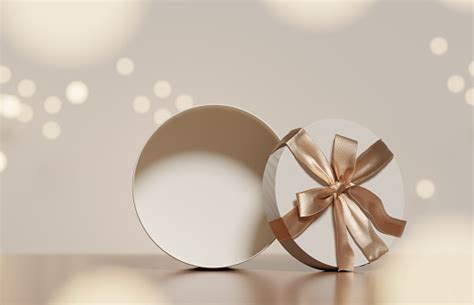 3d 배경 선물 화장품 프레젠테이션을 위한 열린 상자 디스플레이 금색 리본으로 선물하십시오 베이지 크리스마스 또는 생일 라운드 선물 브랜딩 배너 3d 렌더링 쇼핑 모형