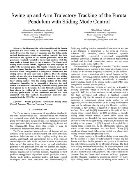 Pdf Swing Up And Arm Trajectory Tracking Of The Furuta Pendulum With Sliding Mode Control