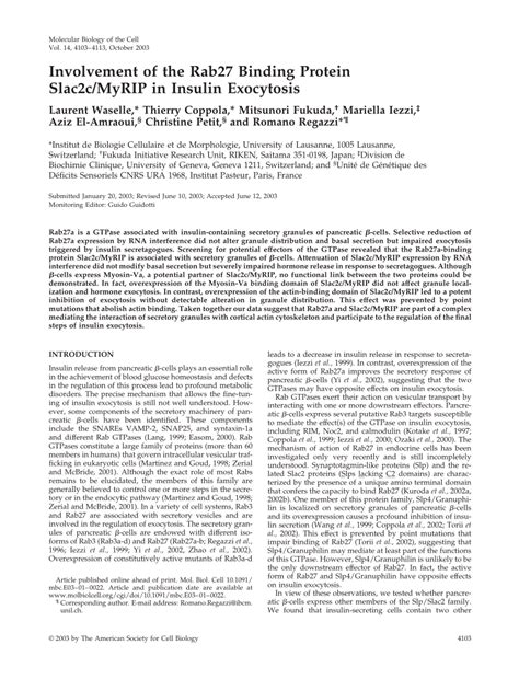 Pdf Involvement Of The Rab27 Binding Protein Slac2cmyrip In Insulin
