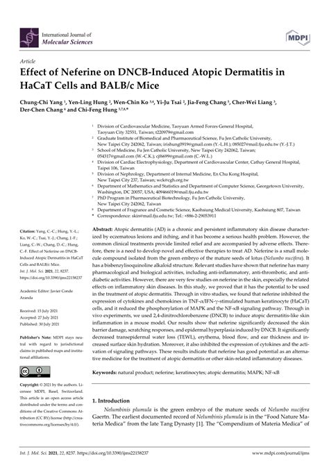 Pdf Effect Of Neferine On Dncb Induced Atopic Dermatitis In Hacat