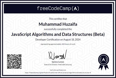 Earned Javascript Algorithms And Data Structures From Freecodecamp