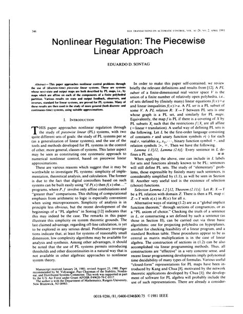 pdf nonlinear regulation the piecewise linear approach