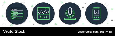 Set Line Oscilloscope Microphone Music Playlist Vector Image