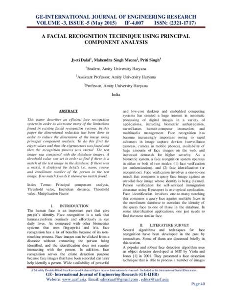 Pdf A Facial Recognition Technique Using Principal Component Analysis