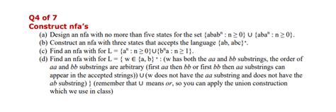 Solved Q4 Of 7 Construct Nfa S A Design An Nfa With No Chegg Com