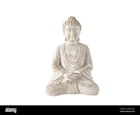 Close Up View Of White Color Sitting Meditating Buddha Figurine Hands
