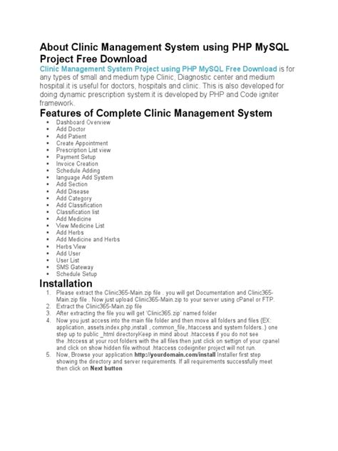 About Clinic Management System Using Php Mysql Project Pdf