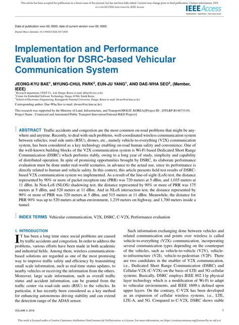 Pdf Implementation And Performance Evaluation For Dsrc Based
