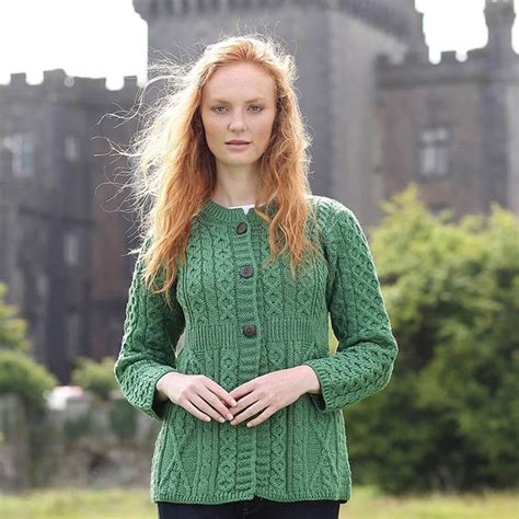 Ladies Aran Patchwork Cardigan Carraig Donn Shamrockt
