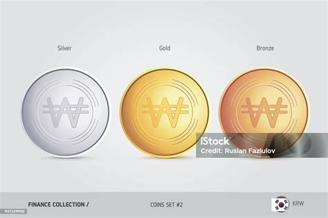 골든 실버 청동 동전입니다 현실적인 금속 한국의 원 동전 세트 배경에 고립 된 개체입니다 웹사이트 웹 디자인 모바일 애플 리 케이 션 인포 그래픽에 대 한 금융 개념 0명에