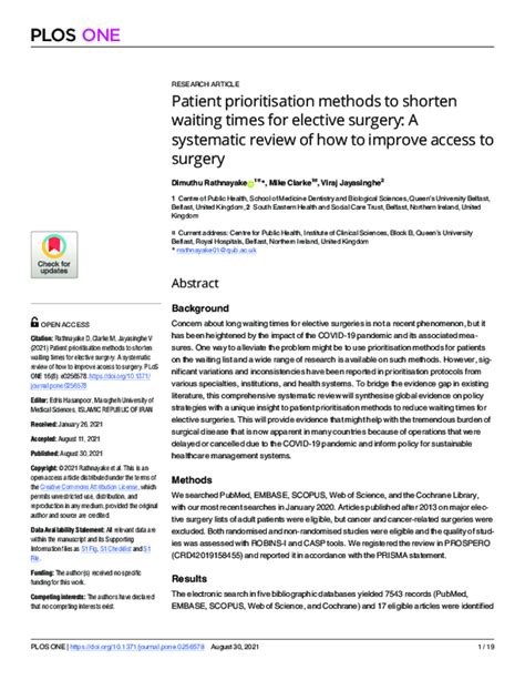 Pdf Patient Prioritisation Methods To Shorten Waiting Times For Elective Surgery A Systematic