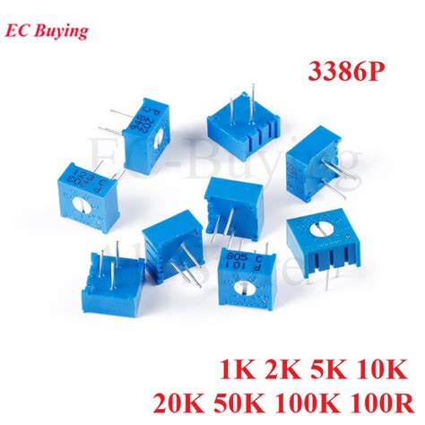 10pcs 3386p 1k 2k 5k 10k 20k 50k 100k 100r Ohm Trimmer Potentiometer Variable Resistor Cermet