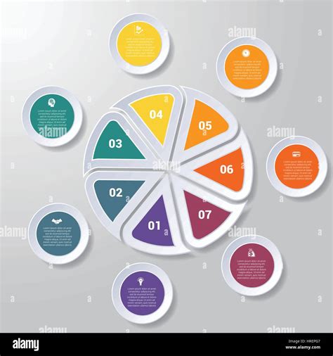 Pie Chart Or Area Chart Diagram Data Elements For Template Infographics Seven Position Business