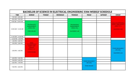Electrical Engineering Weekly Schedule Pdf