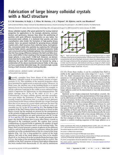Pdf Fabrication Of Large Binary Colloidal Crystals With A Nacl Structure